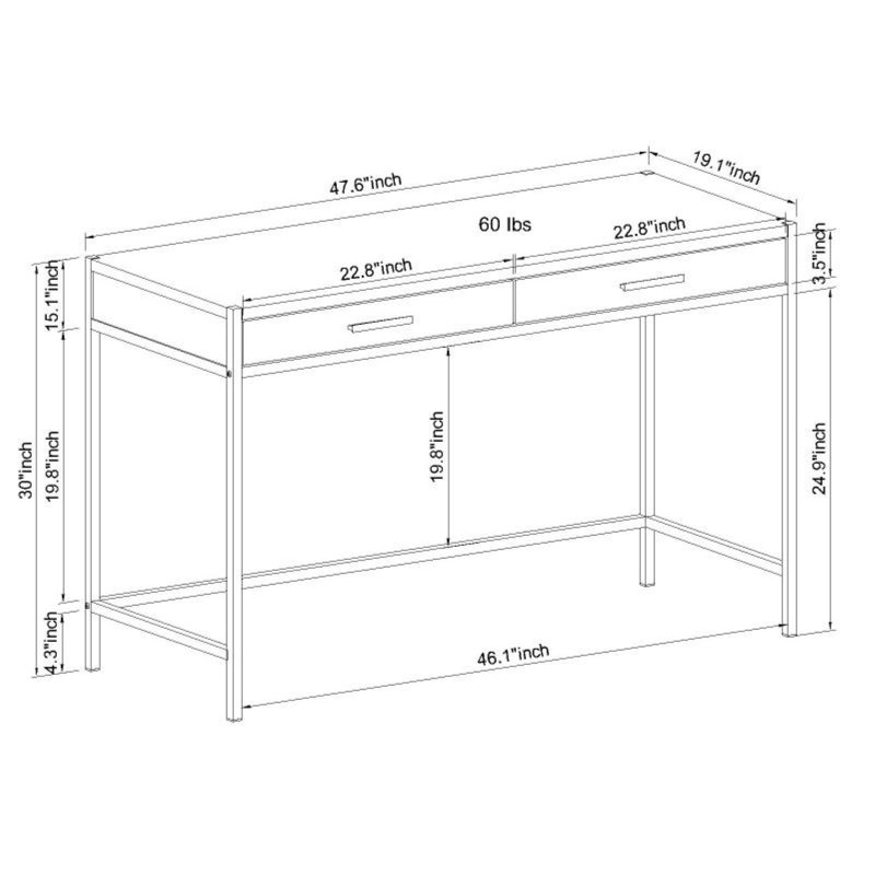 Harless Metal Base Writing Desk Oak Brown
